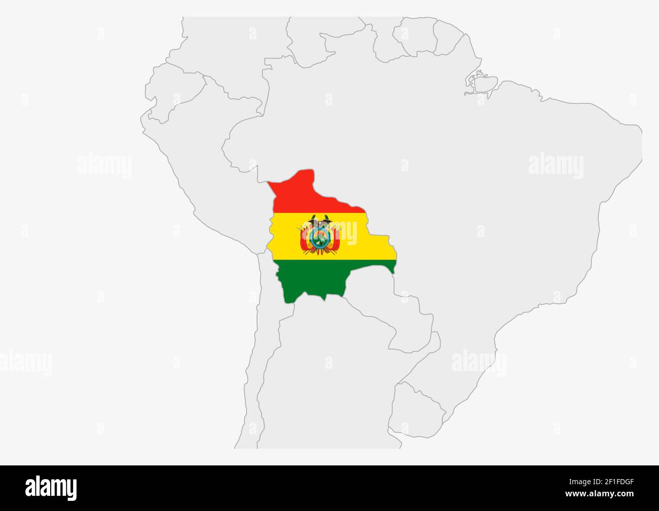 Bolivia map highlighted in Bolivia flag colors, gray map with ...