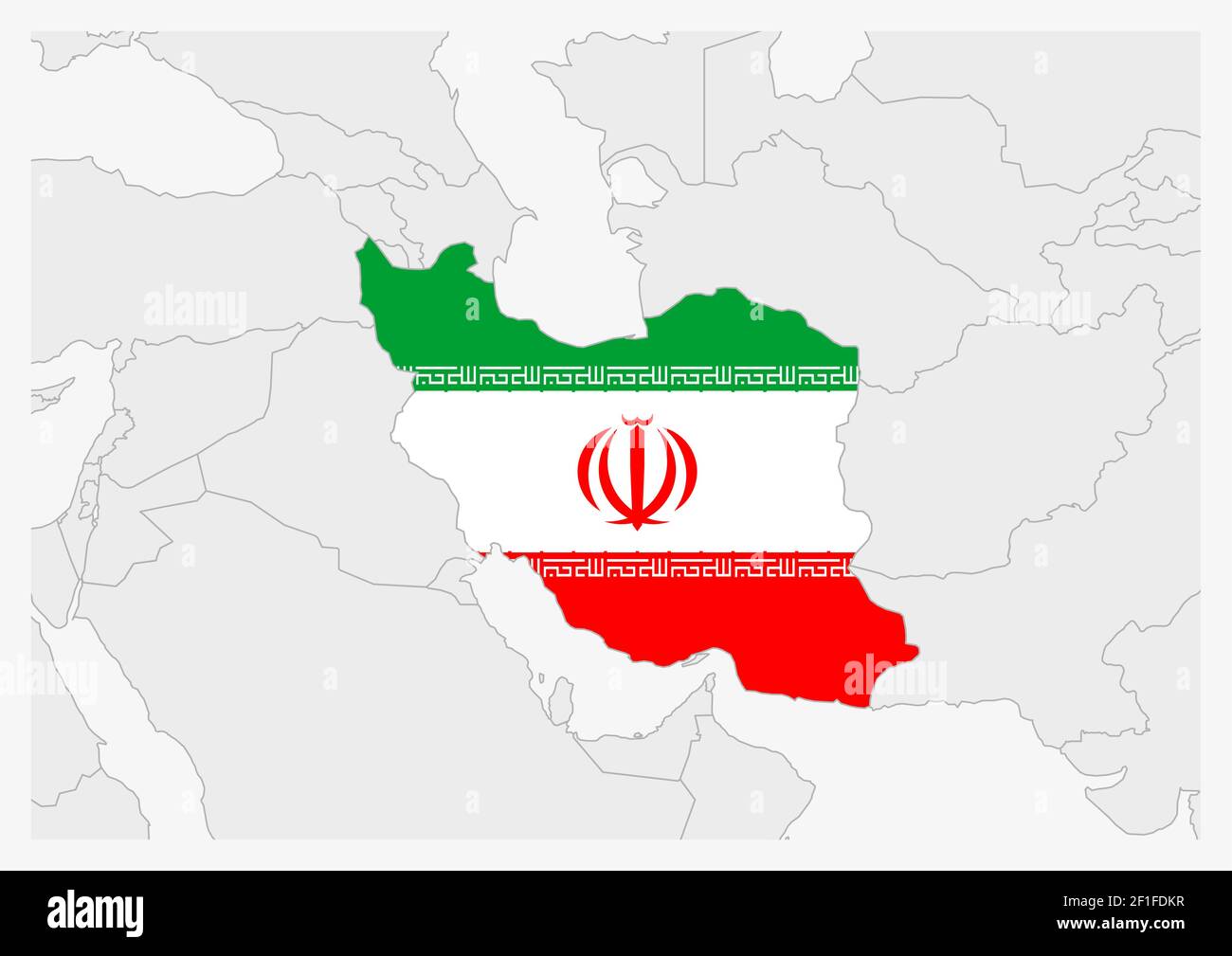 Iran map highlighted in Iran flag colors, gray map with neighboring ...