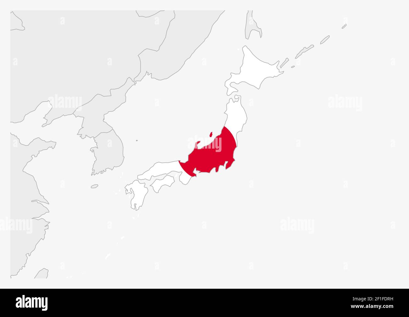 Japan map highlighted in Japan flag colors, gray map with neighboring ...