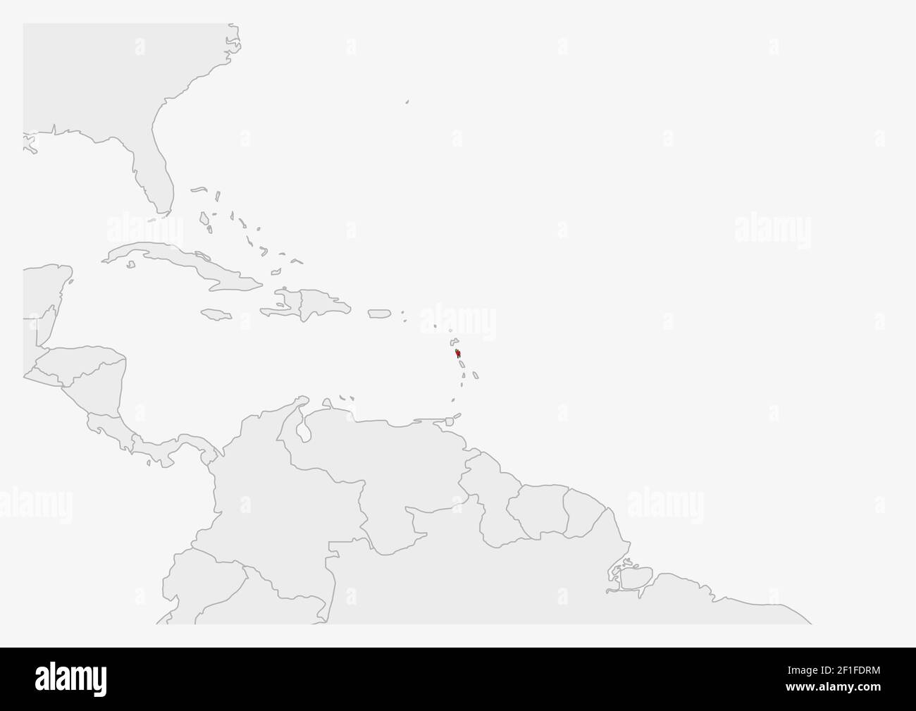 Dominica map highlighted in Dominica flag colors, gray map with ...