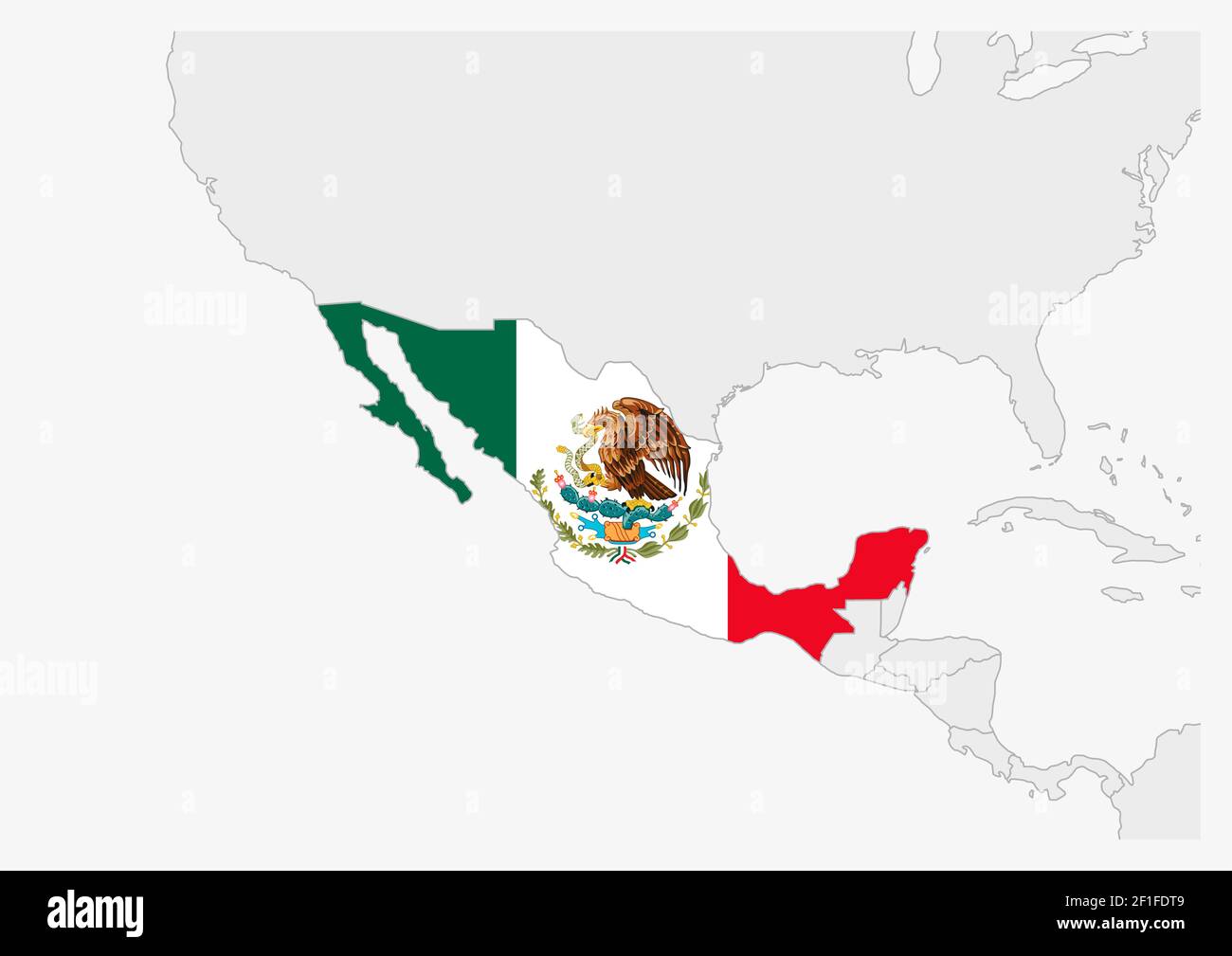 Mexico map highlighted in Mexico flag colors, gray map with neighboring ...