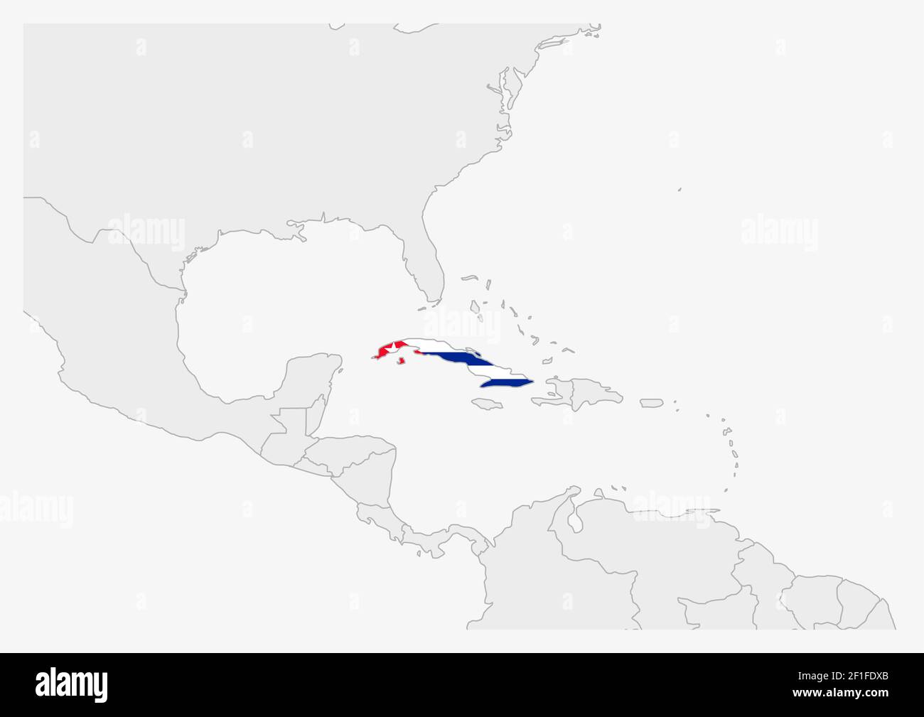 Cuba map highlighted in Cuba flag colors, gray map with neighboring ...