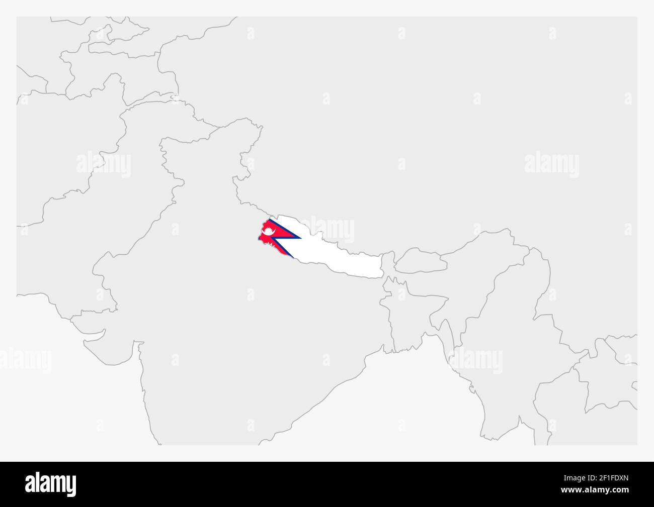 Nepal map highlighted in Nepal flag colors, gray map with neighboring ...