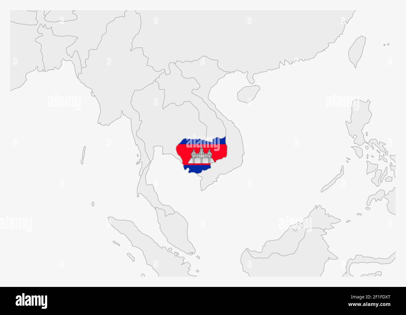 Cambodia map highlighted in Cambodia flag colors, gray map with neighboring countries Stock ...