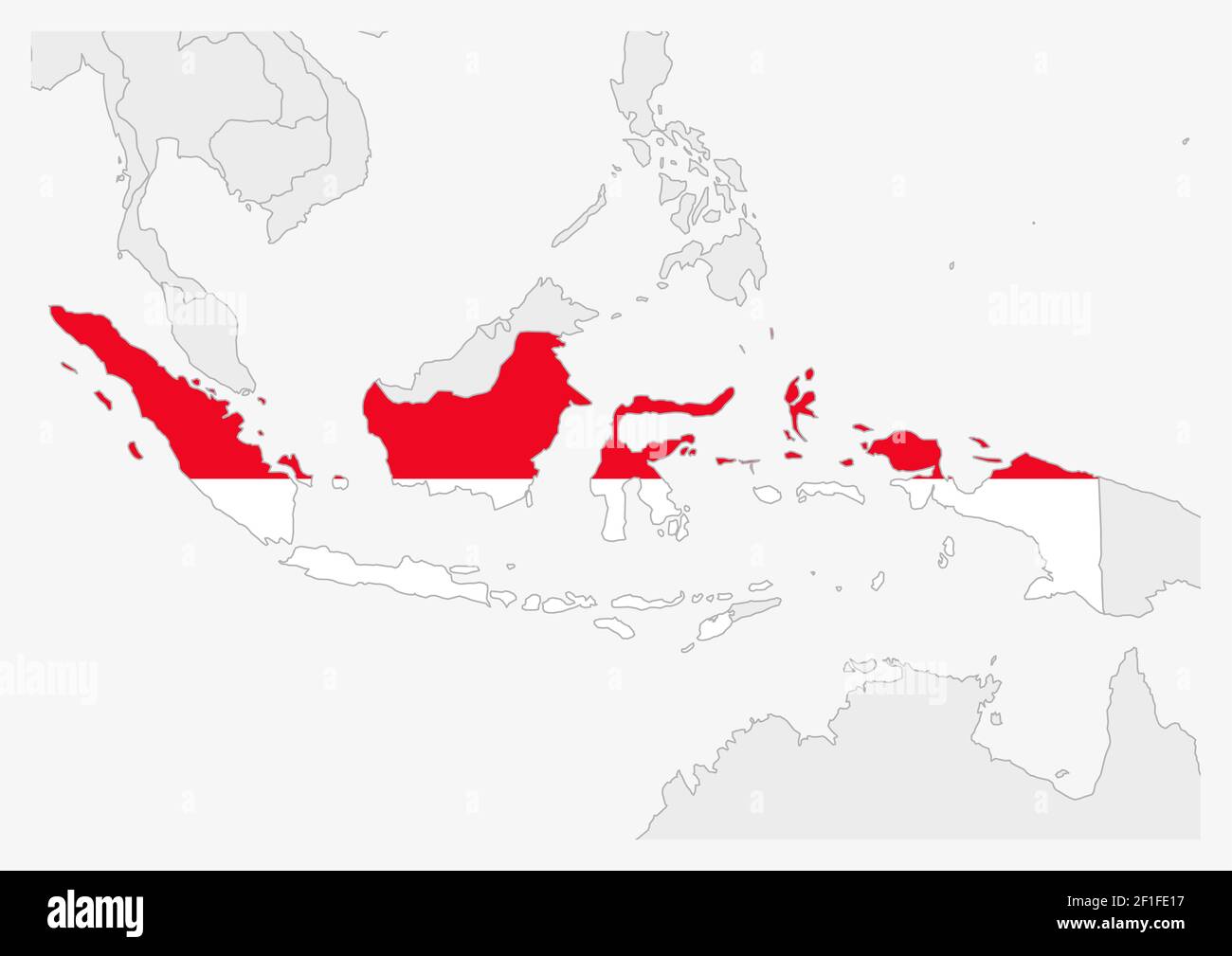 Indonesia map highlighted in Indonesia flag colors, gray map with ...