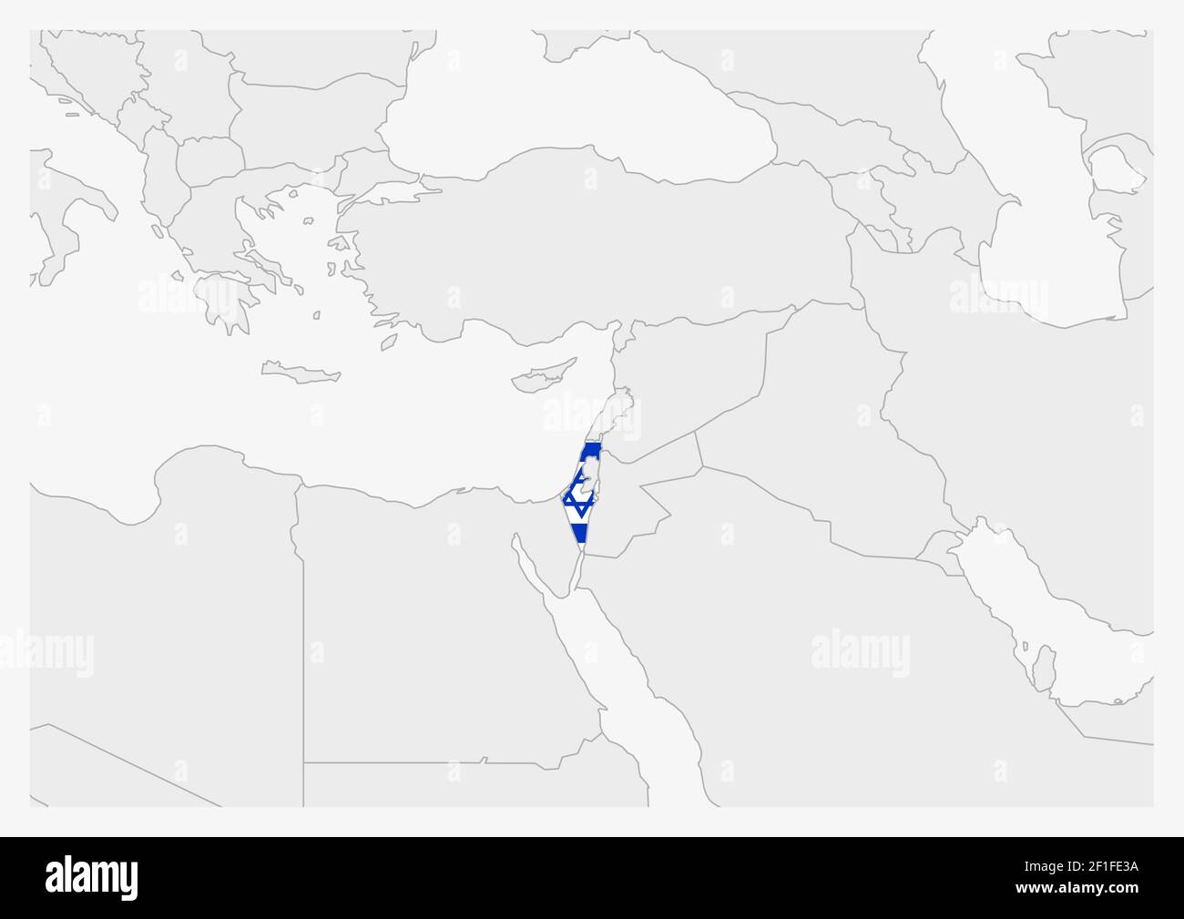 Israel map highlighted in Israel flag colors, gray map with neighboring ...