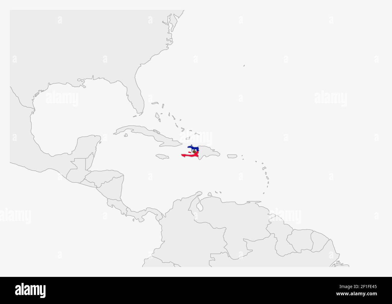 Haiti map highlighted in Haiti flag colors, gray map with neighboring ...