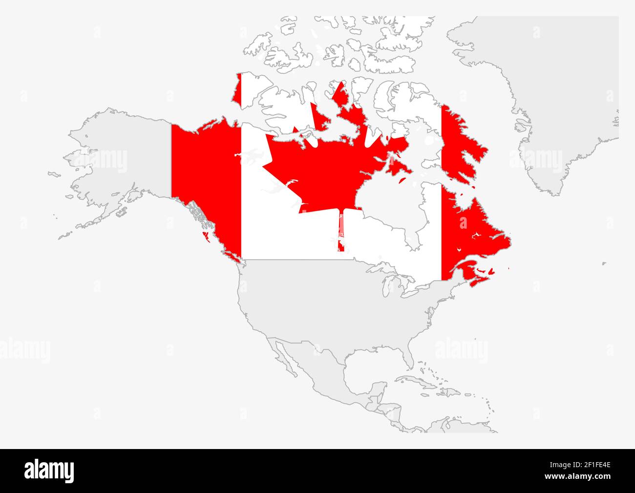 Canada map highlighted in Canada flag colors, gray map with neighboring ...