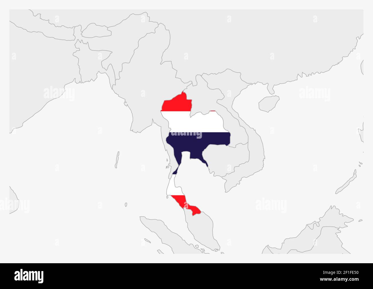 Thailand map highlighted in Thailand flag colors, gray map with ...