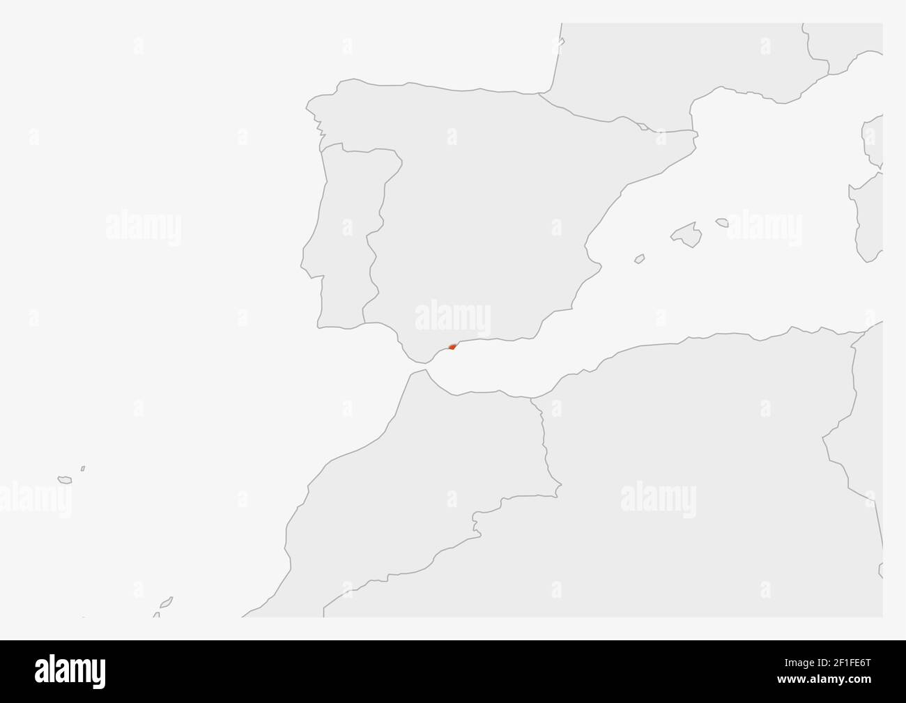 Gibraltar map highlighted in Gibraltar flag colors, gray map with ...