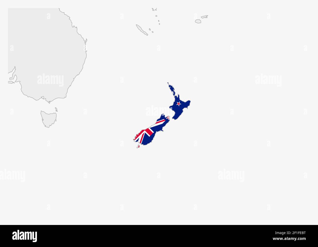 New Zealand map highlighted in New Zealand flag colors, gray map with ...