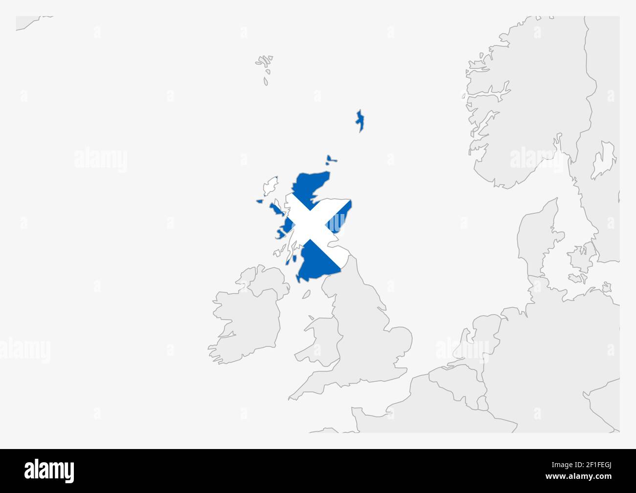 Scotland map highlighted in Scotland flag colors, gray map with ...