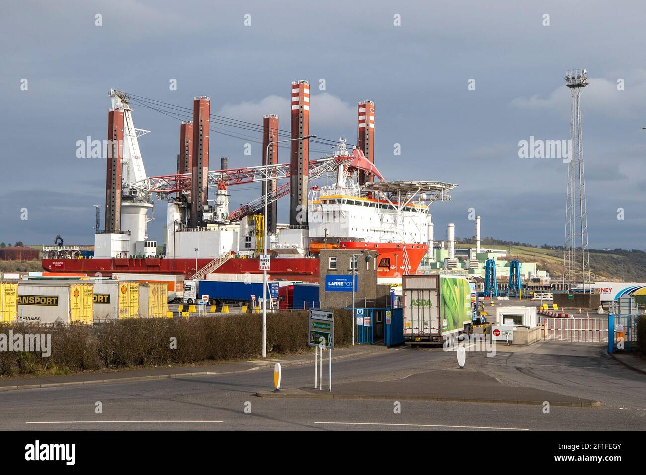 The MPI Adventure wind turbine installation vessel docked at Larne Port ...
