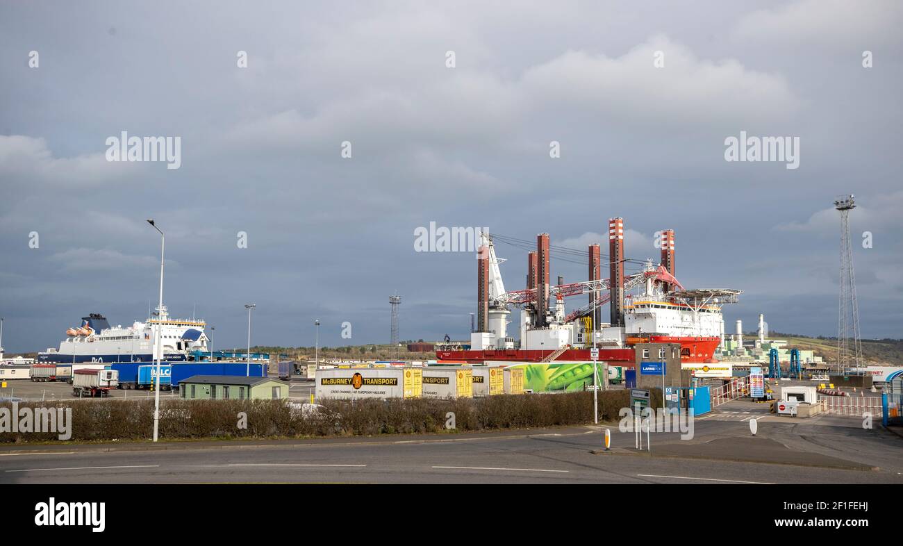 Larne to Cairnryan P&O European Highlander ferry (left) alongside the ...