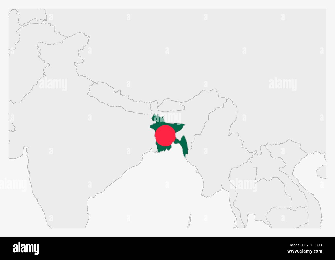 Bangladesh map highlighted in Bangladesh flag colors, gray map with ...