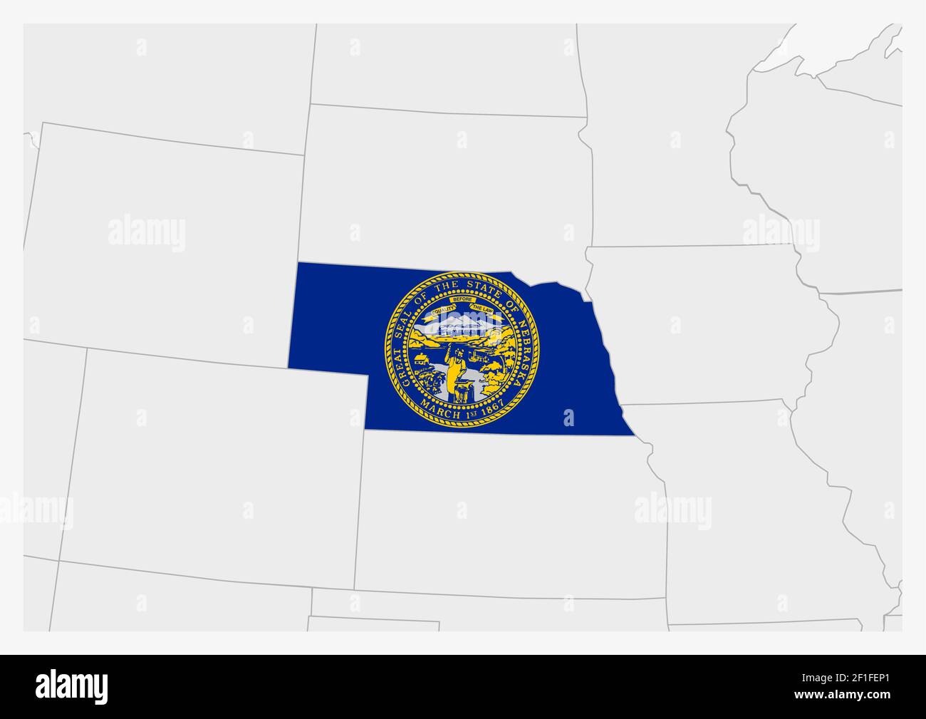 US state Nebraska map highlighted in Nebraska flag colors, gray map ...