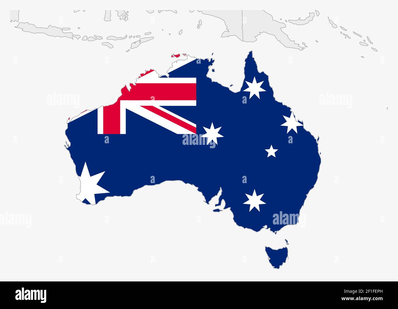 Australia map highlighted in Australia flag colors, gray map with ...