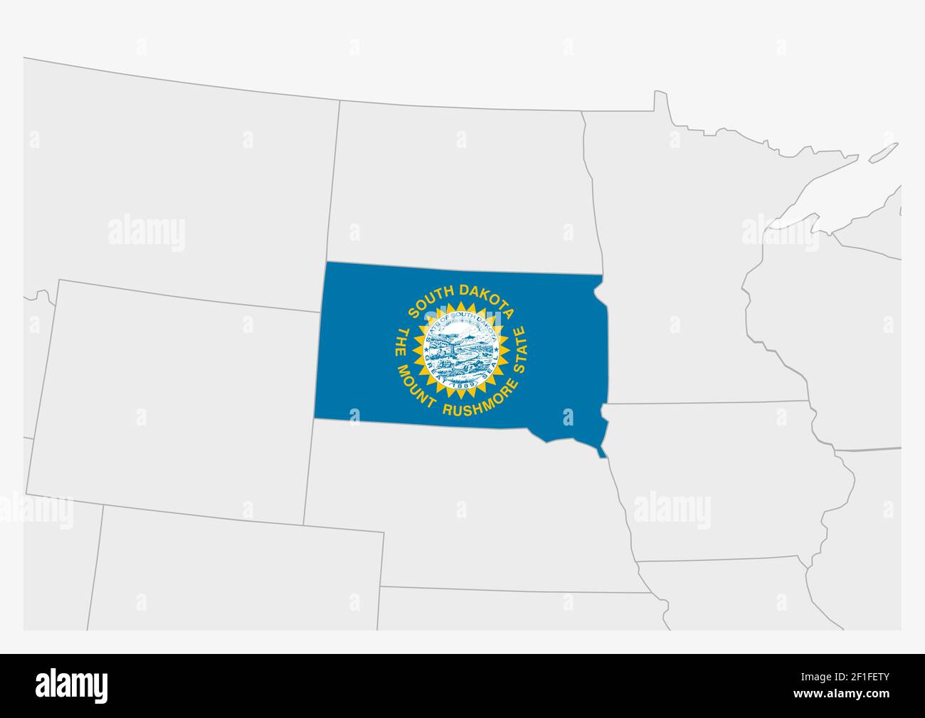 US state South Dakota map highlighted in South Dakota flag colors, gray ...
