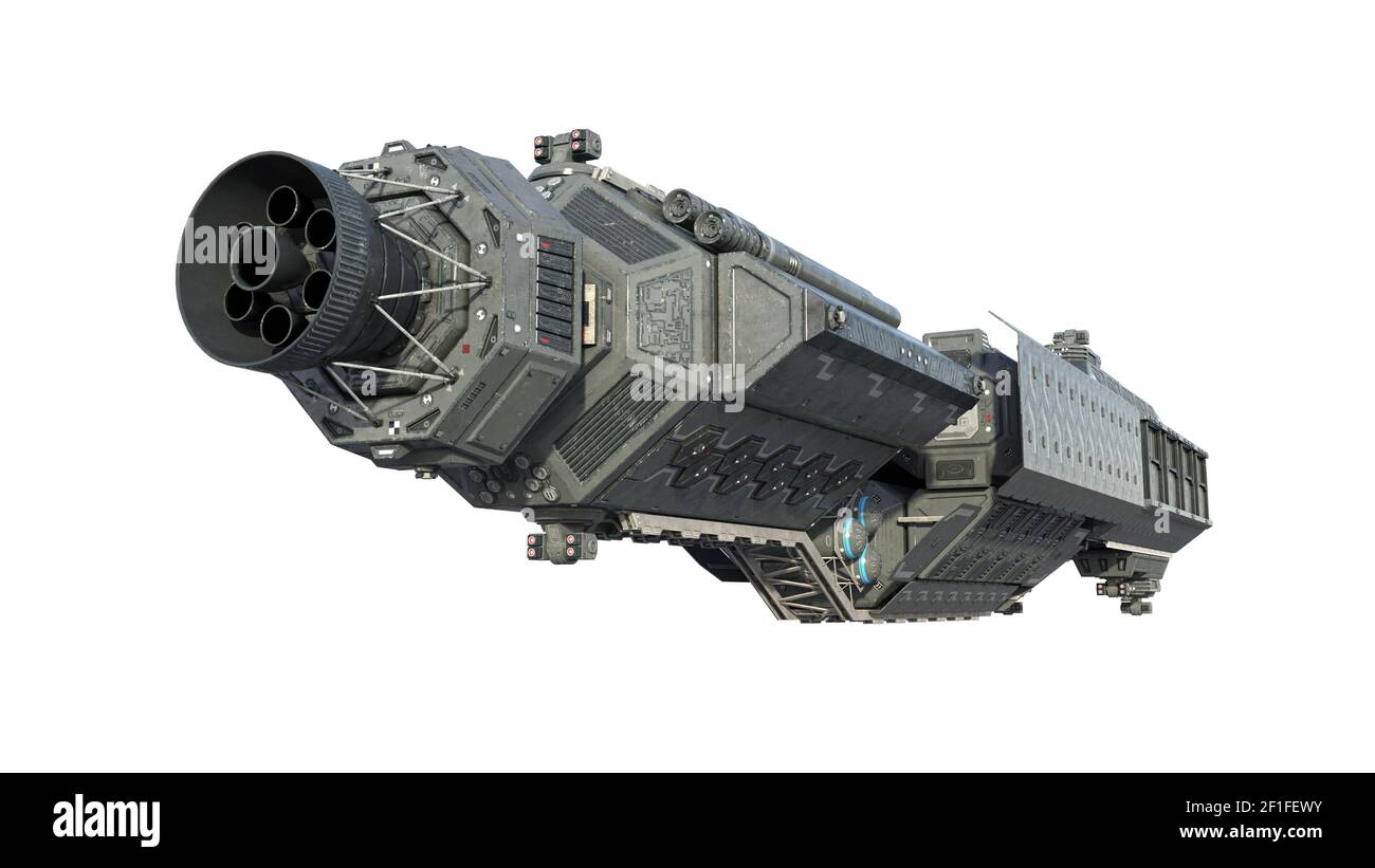 Spaceship, alien UFO spacecraft in flight isolated on white background ...