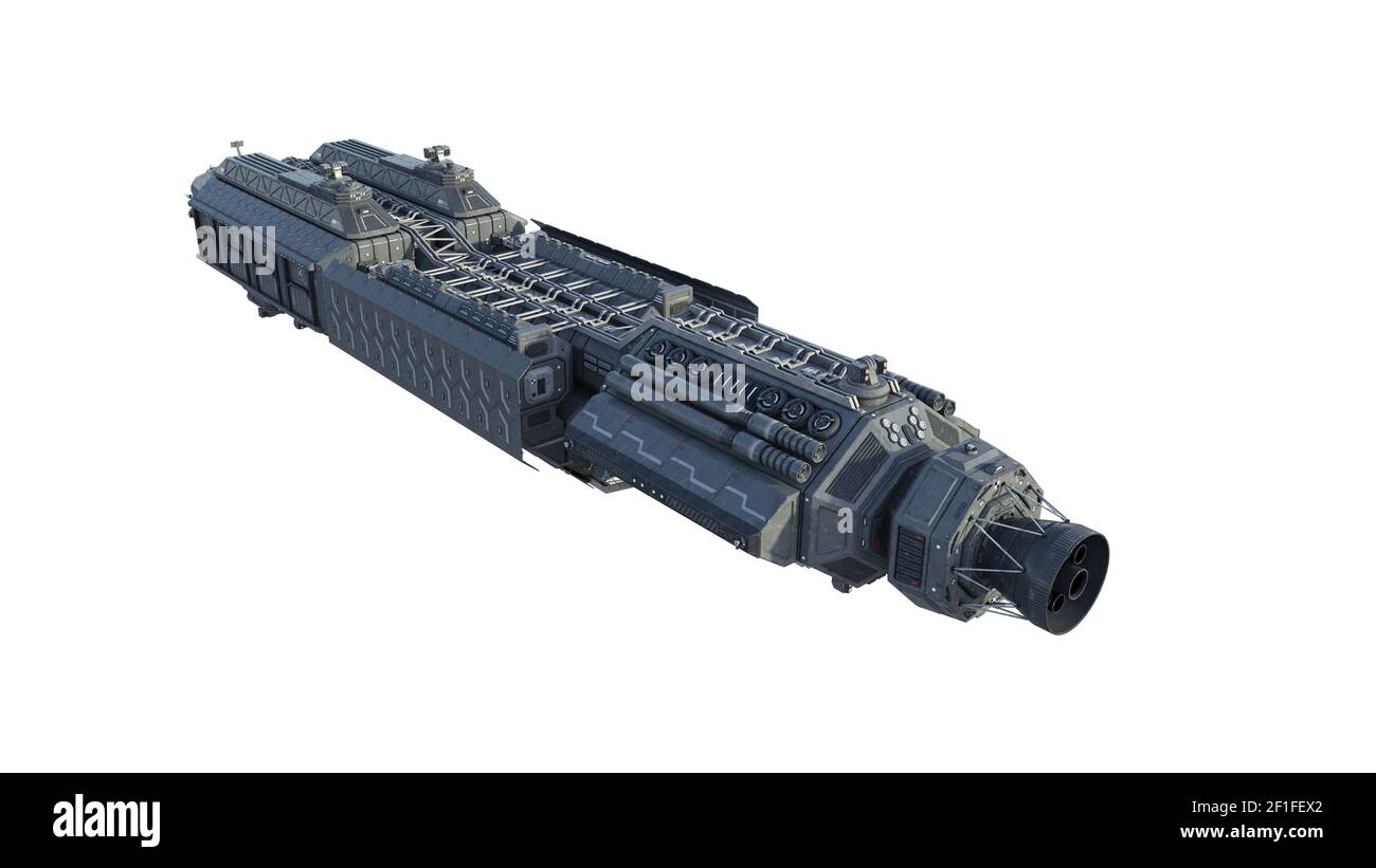 Spaceship, alien UFO spacecraft in flight isolated on white background ...