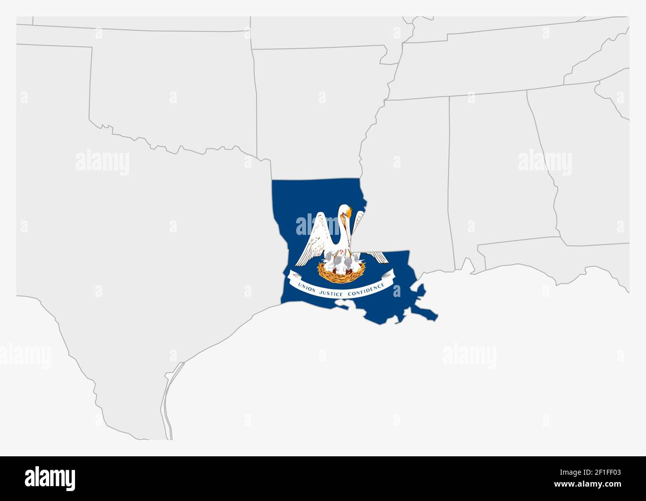 US state Louisiana map highlighted in Louisiana flag colors, gray map ...