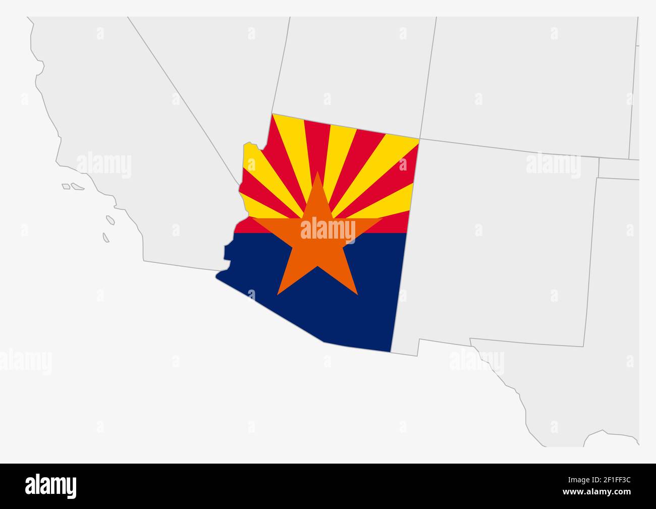 US state Arizona map highlighted in Arizona flag colors, gray map with ...
