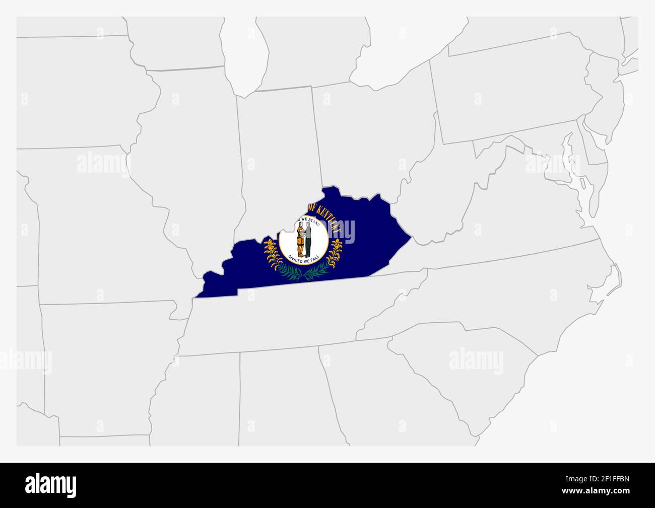 US state Kentucky map highlighted in Kentucky flag colors, gray map ...