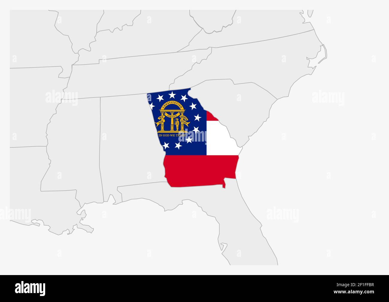 US state Georgia map highlighted in Georgia flag colors, gray map with ...