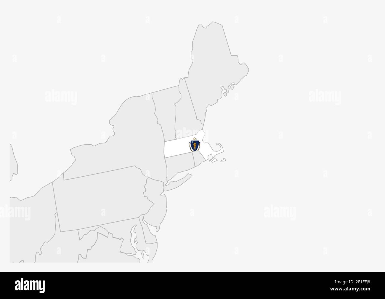 US state Massachusetts map highlighted in Massachusetts flag colors ...