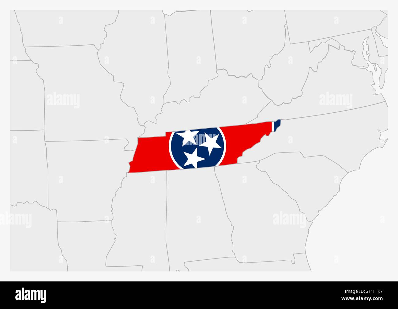 US state Tennessee map highlighted in Tennessee flag colors, gray map ...