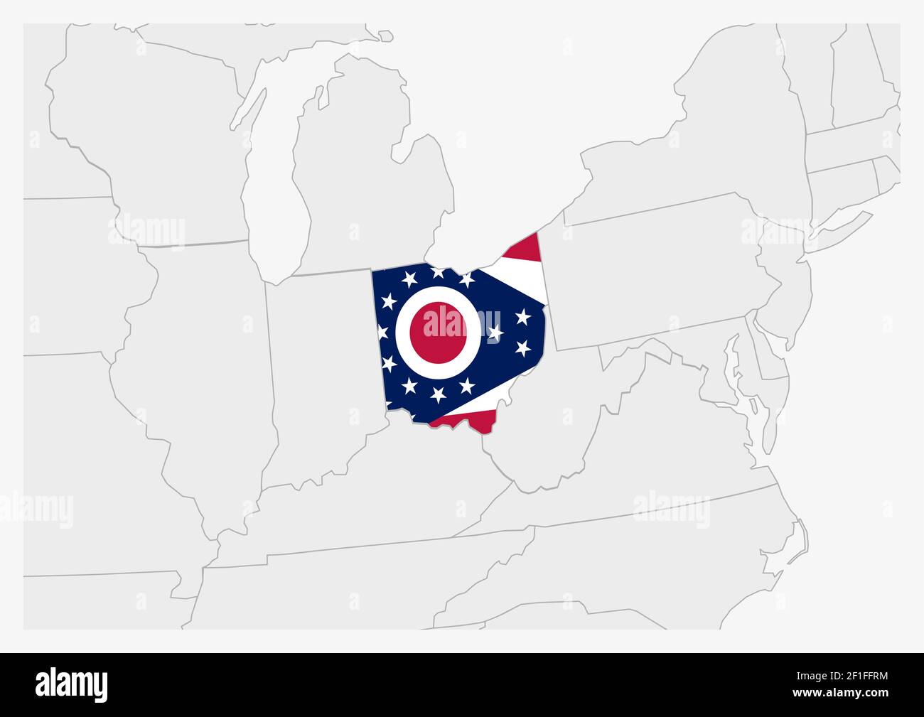 US state Ohio map highlighted in Ohio flag colors, gray map with ...