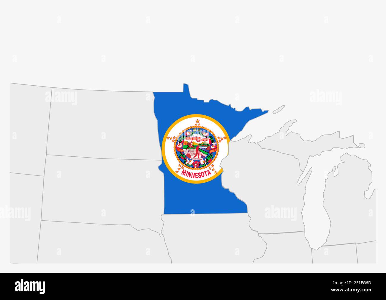 US state Minnesota map highlighted in Minnesota flag colors, gray map ...