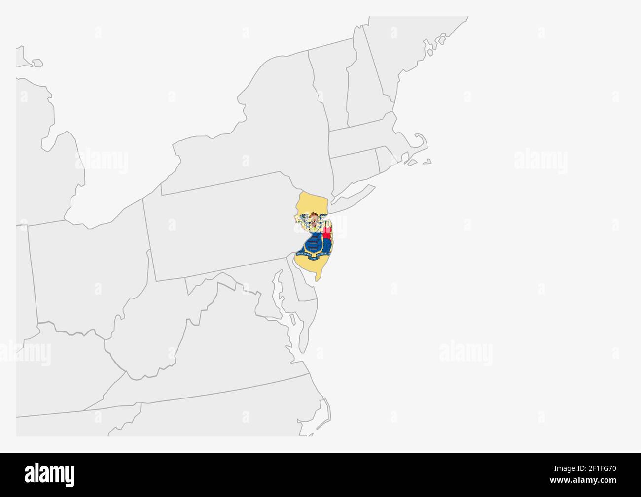 US state New Jersey map highlighted in New Jersey flag colors, gray map ...