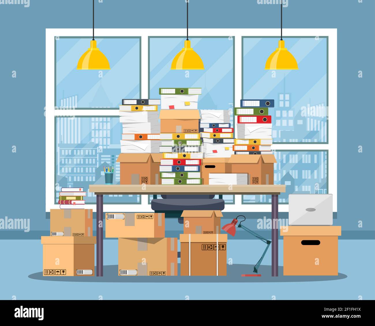 Messy workplace table stack paper Stock Vector Images - Alamy