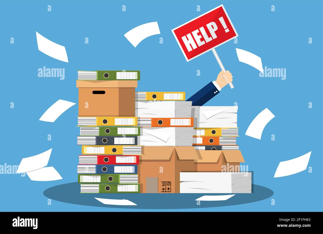 Stressed cartoon businessman in pile papers Stock Vector Image & Art ...