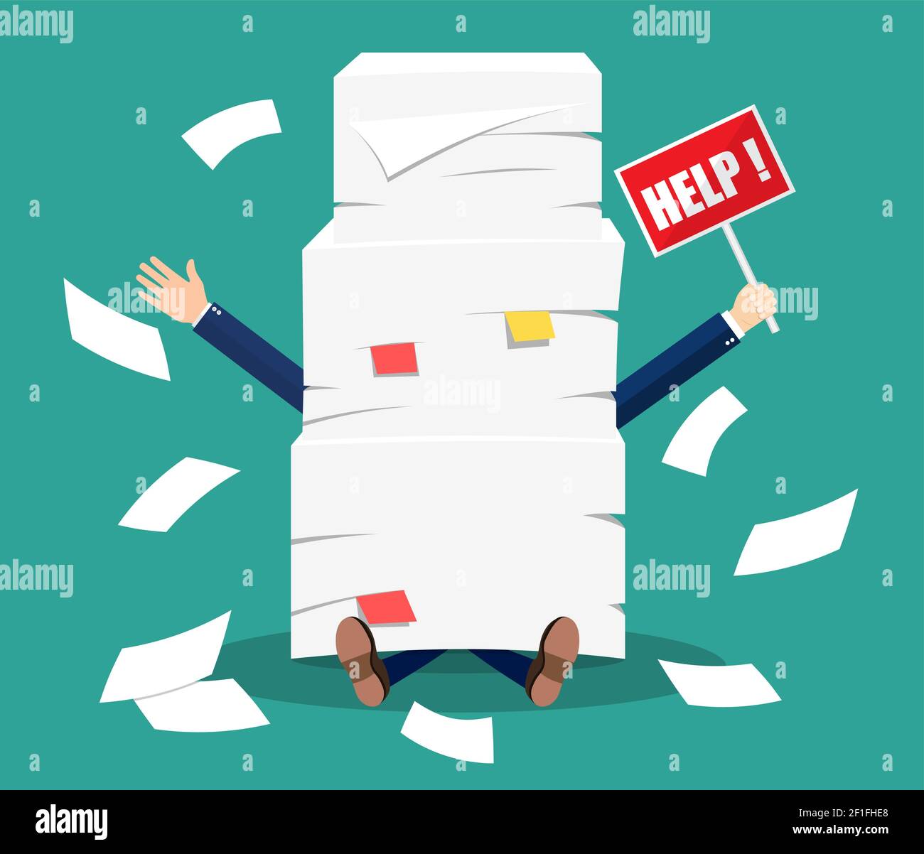 Stressed businessman under pile of office papers Stock Vector Image ...