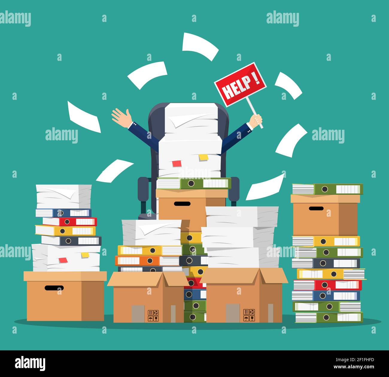 Stressed cartoon businessman in pile papers Stock Vector Image & Art ...