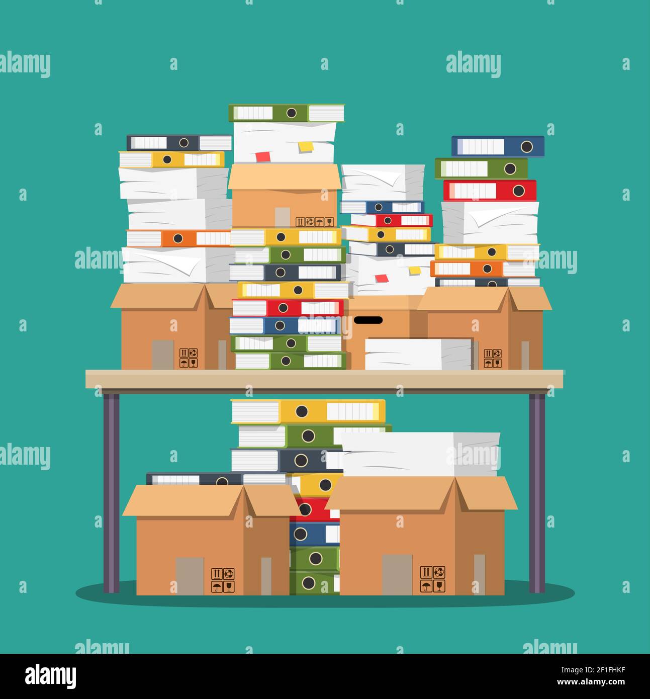 Pile of paper documents and file folders on table Stock Vector Image ...