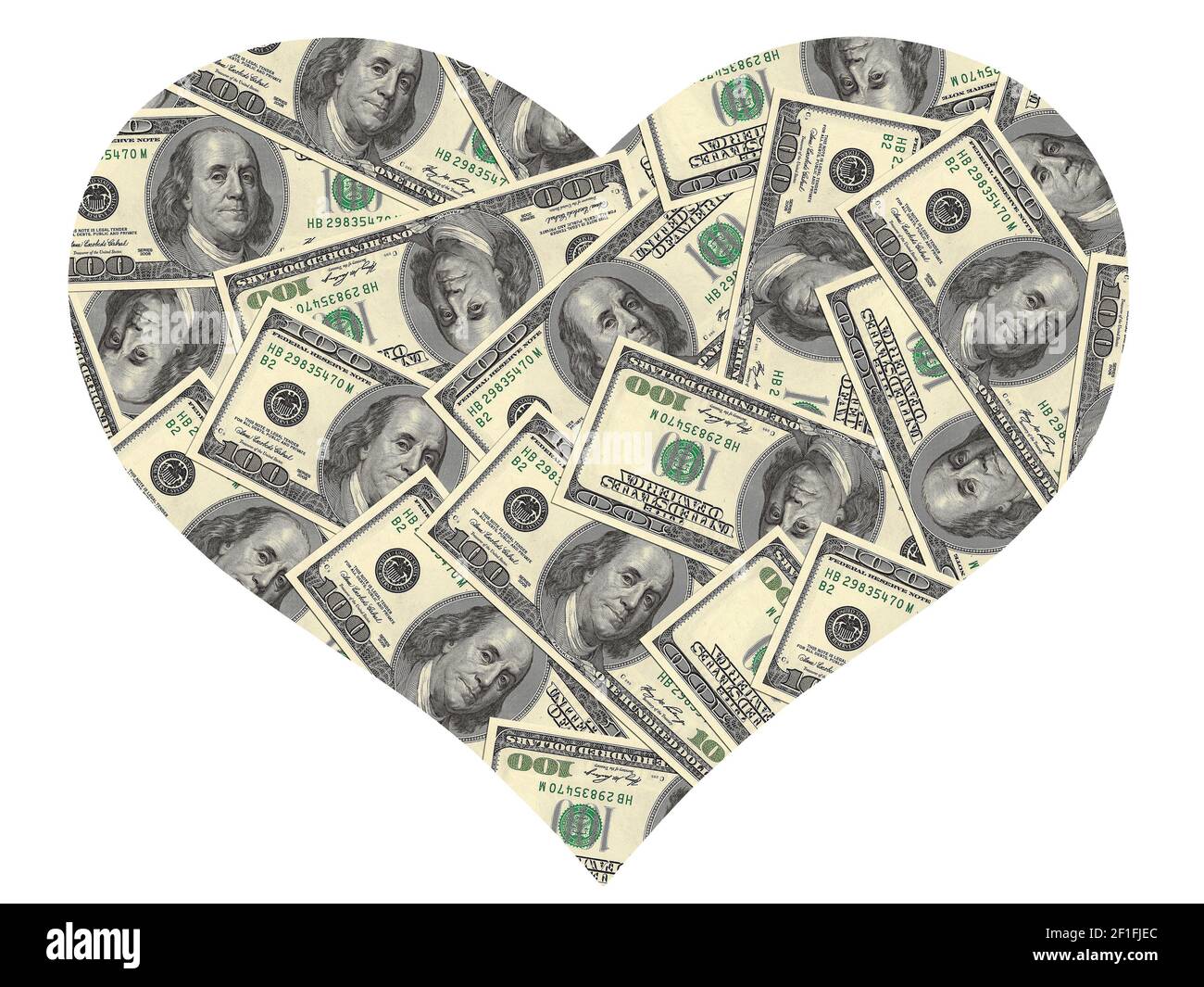 heart of the dollars on a white background Stock Photo - Alamy