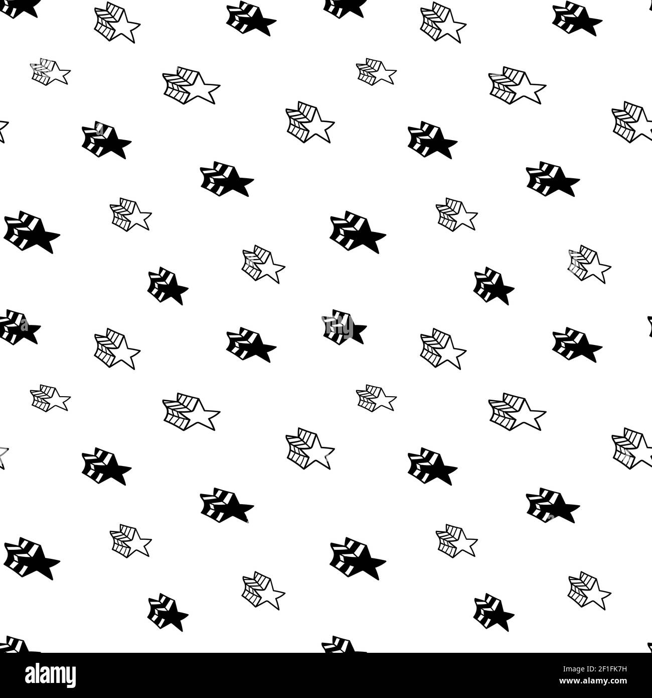Star seamless pattern, black and white hand-drawn astral doodle digital ...