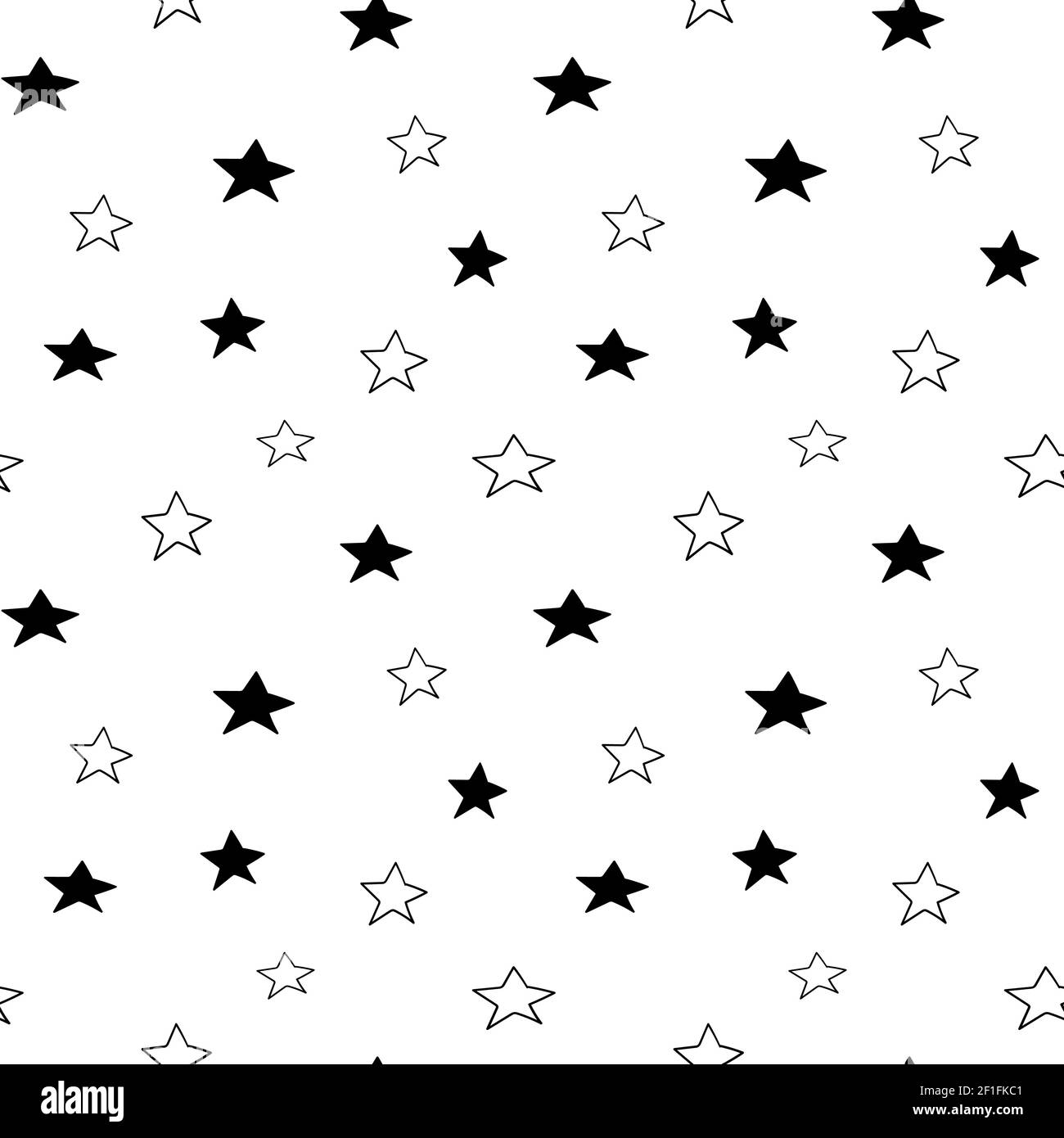 Star seamless pattern, black and white hand-drawn astral doodle digital ...