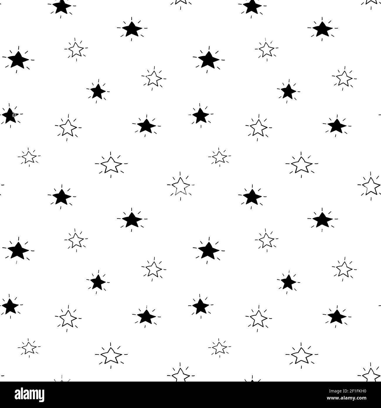 Star seamless pattern, black and white hand-drawn astral doodle digital ...
