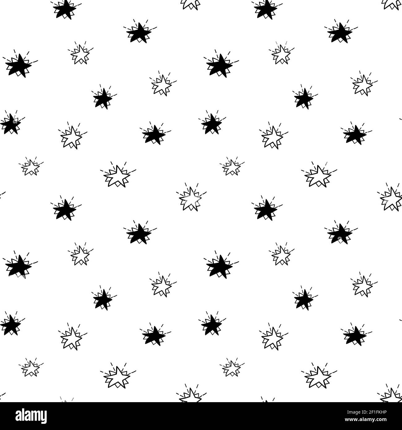 Star seamless pattern, black and white hand-drawn astral doodle digital ...