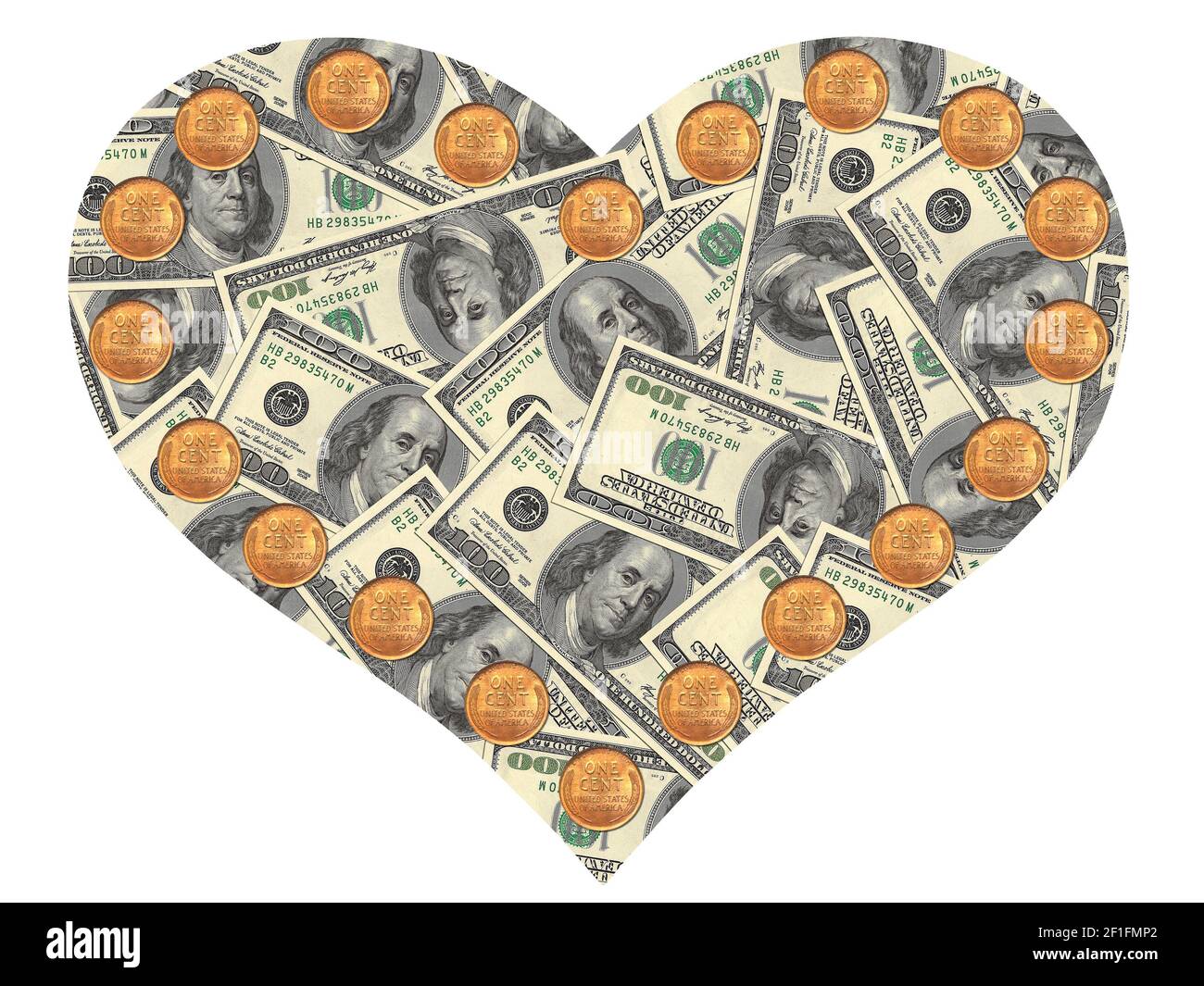 heart of the dollars on a white background Stock Photo - Alamy