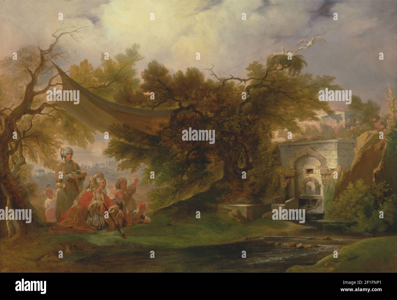 William Daniell - Indian Landscape with Figures near a Stream Stock ...