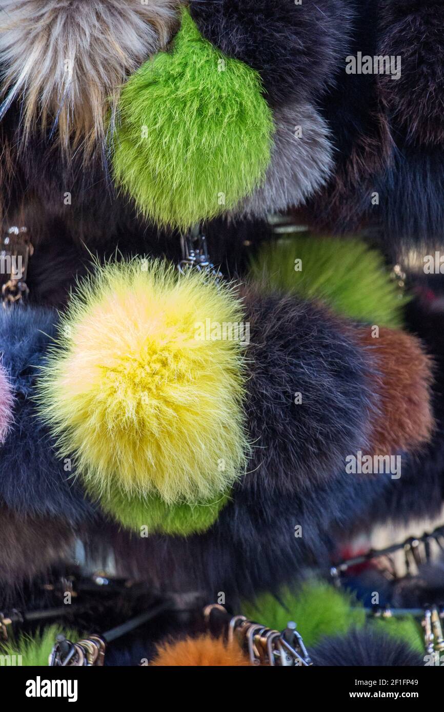 Set of the colorful pompoms in the bazaar Stock Photo - Alamy
