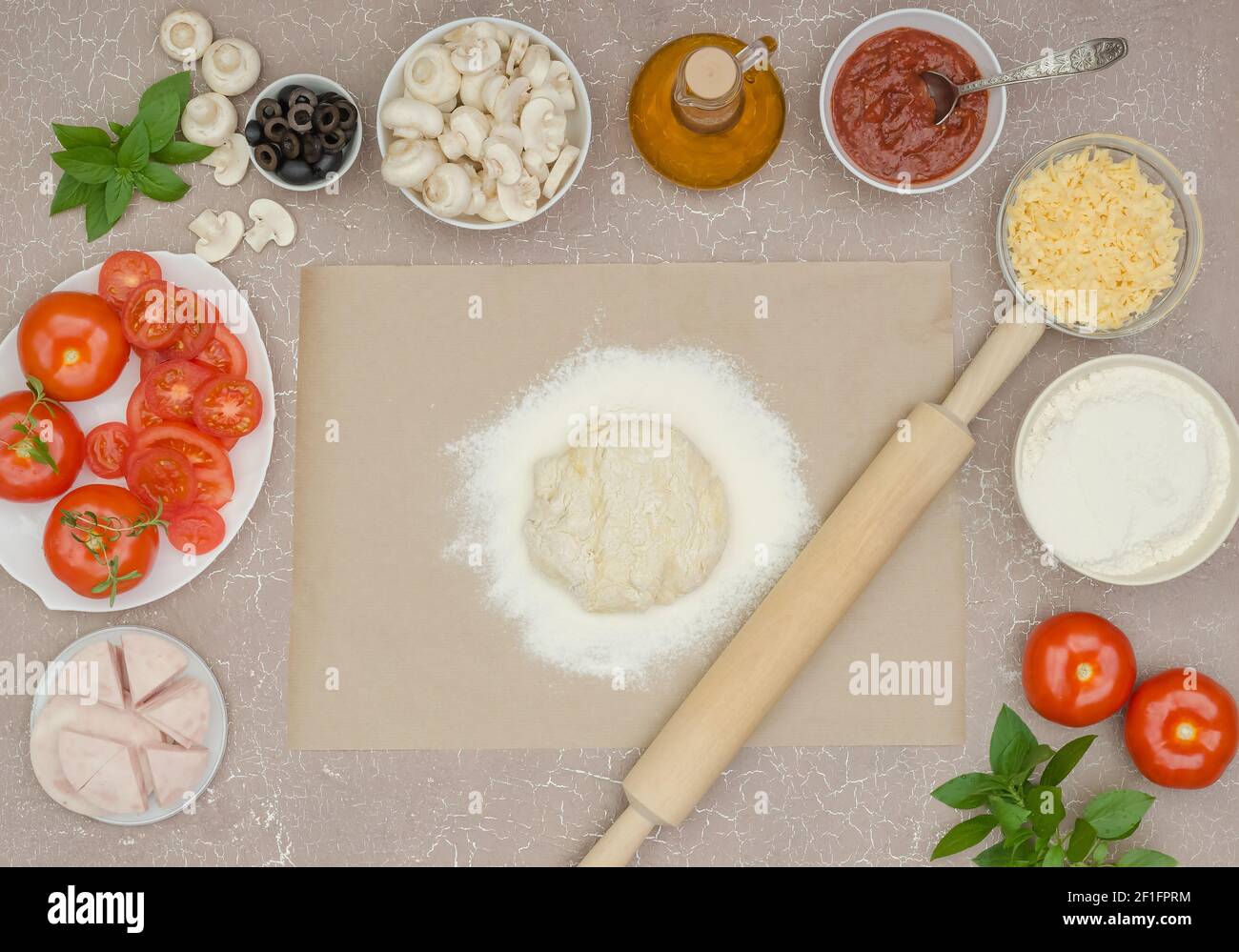 Step by step preparation of homemade pizza with ham , step 1 ...