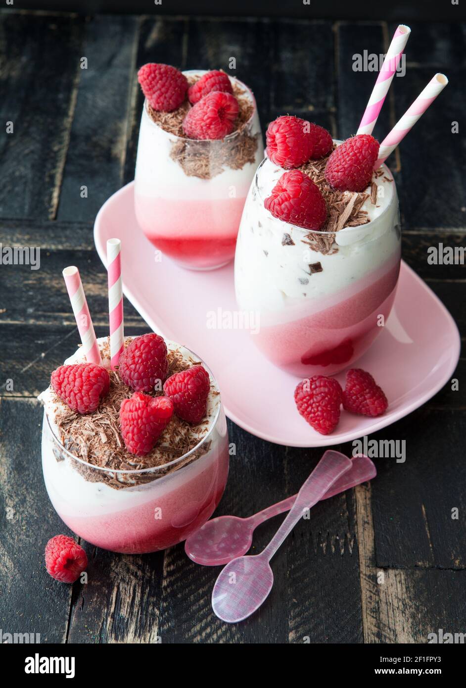 Delicious layered dessert with raspberry Stock Photo - Alamy