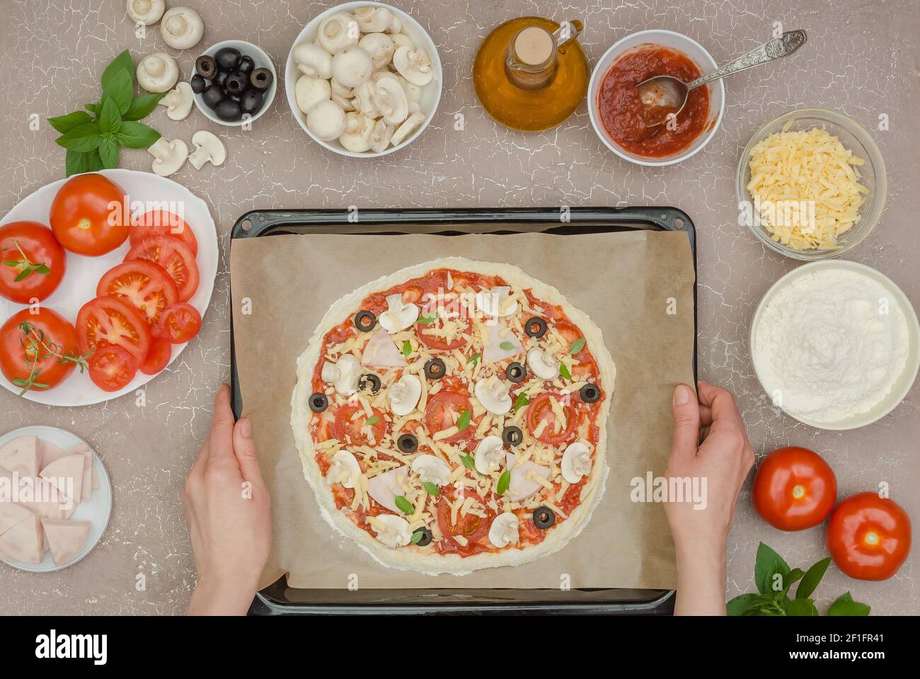 Step by step cooking homemade pizza with ham, step 11 - transfer the ...