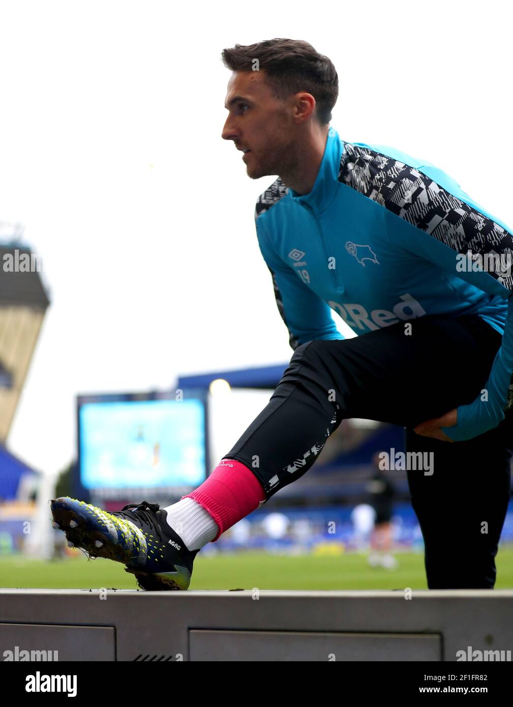 Derby County's Lee Gregory warms up on the pitch ahead of the Sky Bet ...
